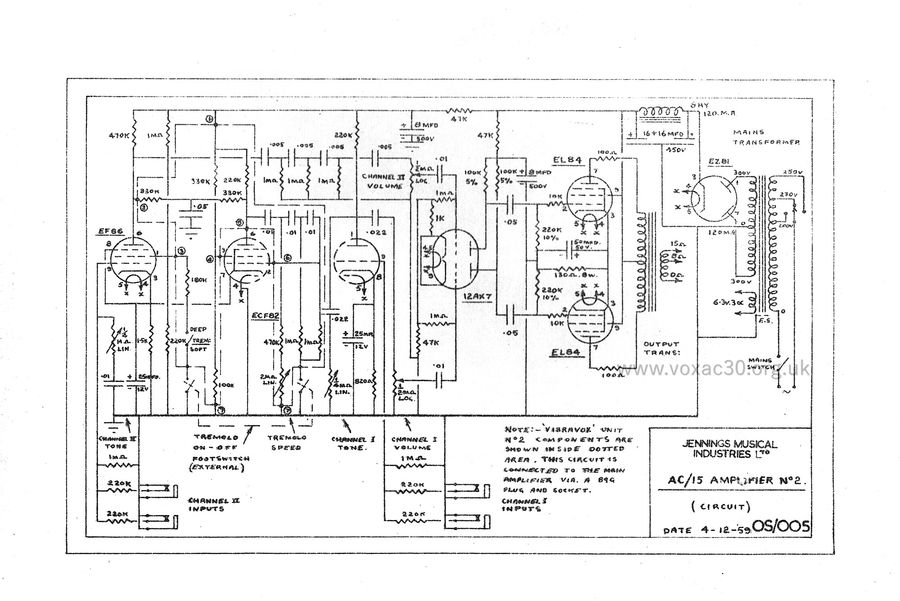 The Vox AC/15 - second circuit, early 1960 to spring 1960