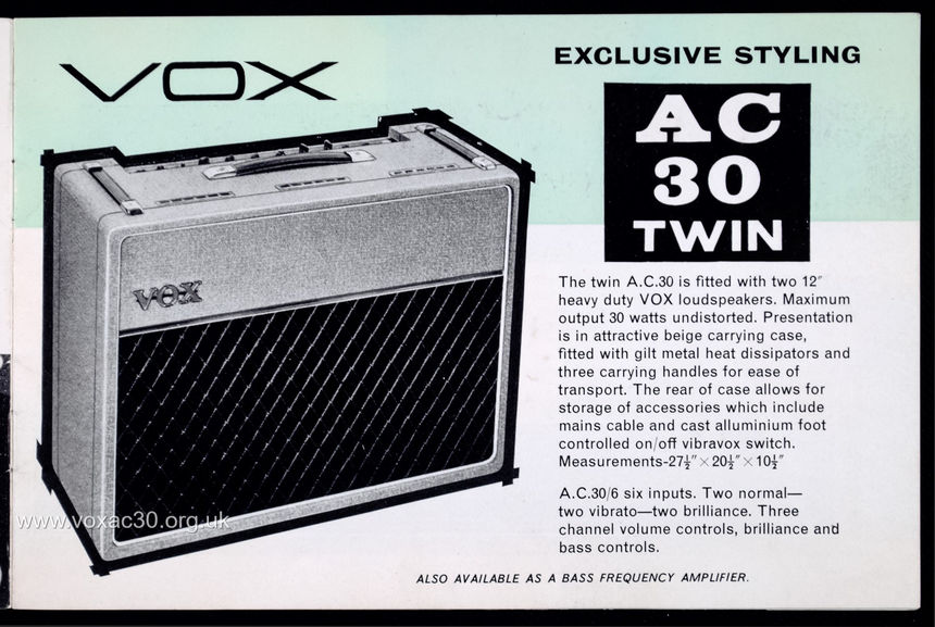The Vox AC30 brochure, Spring 1961