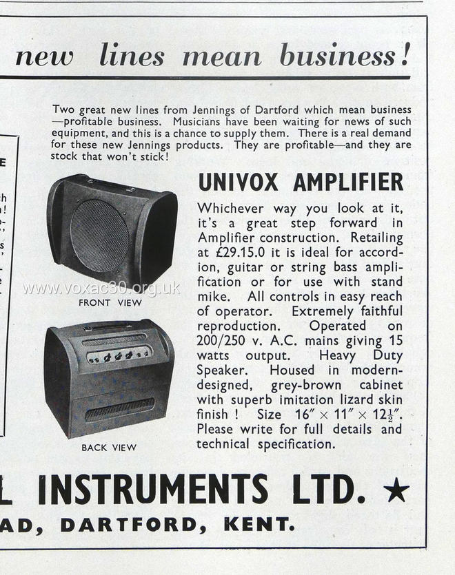 Early Jennings amplifiers, 1952-1957